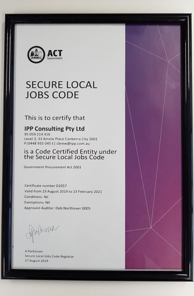 IPP Achieving Certificate for the Secure Local Jobs Code